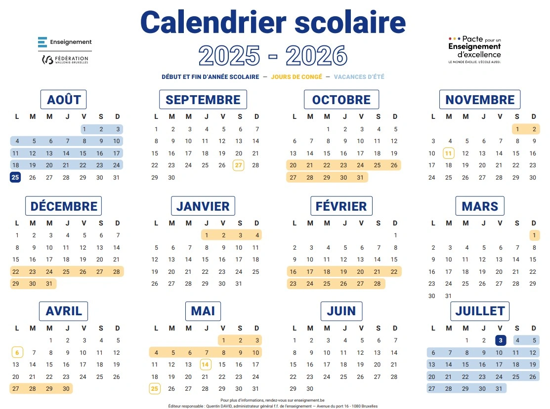 Calendrier Scolaire - IPGP - Etudier en Hainaut