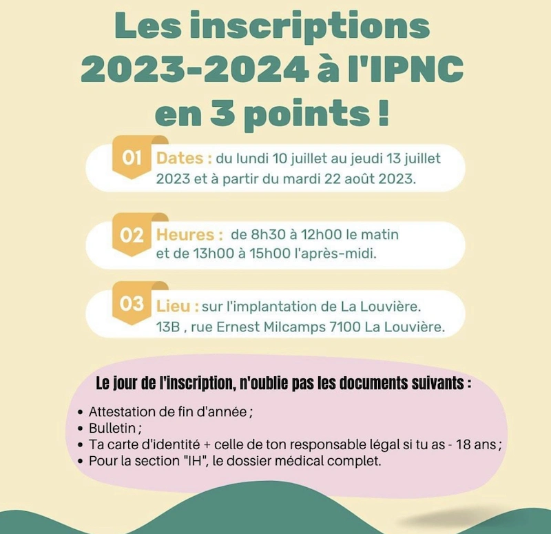 Les inscriptions 2023 - 2024 à L'IPNC en 3 points ! - Actualités IPNC - Etudier en Hainaut