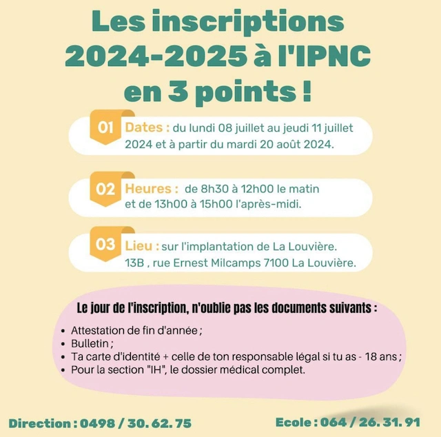 Inscriptions 2024-2025 à l'IPNC ! - Actualités IPNC - Etudier en Hainaut
